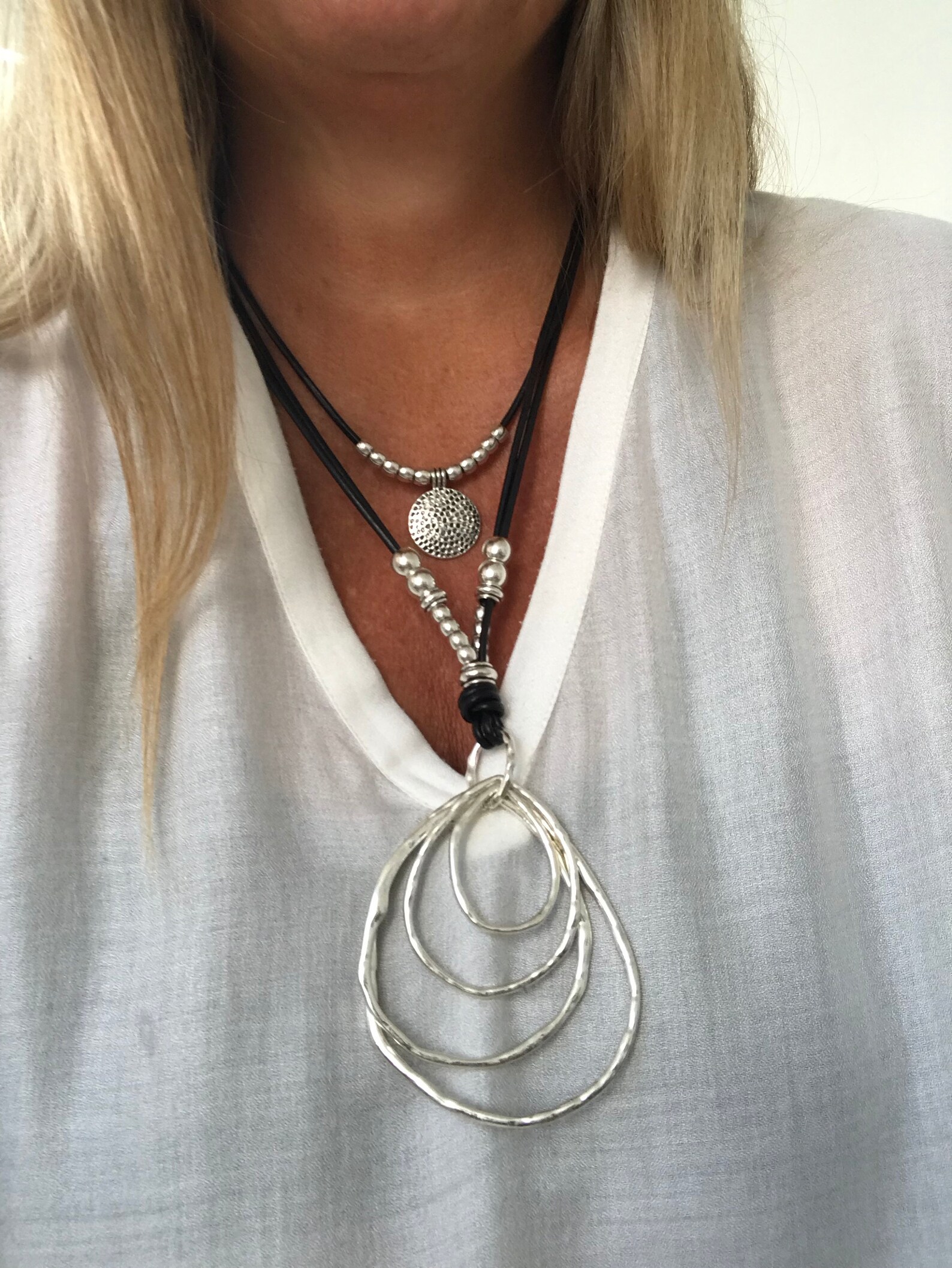 Leather Necklace Leather Choker Endless Ring Girlfriend | Etsy