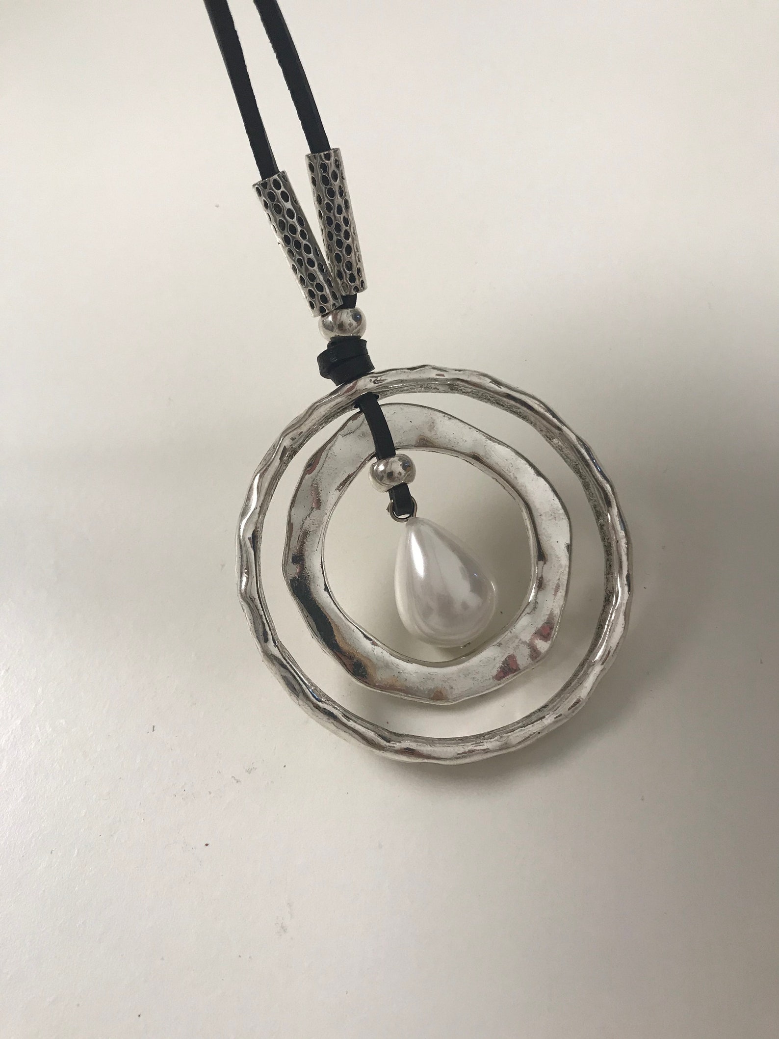 Long Leather Necklace Pendant Leather Necklace Pearl - Etsy