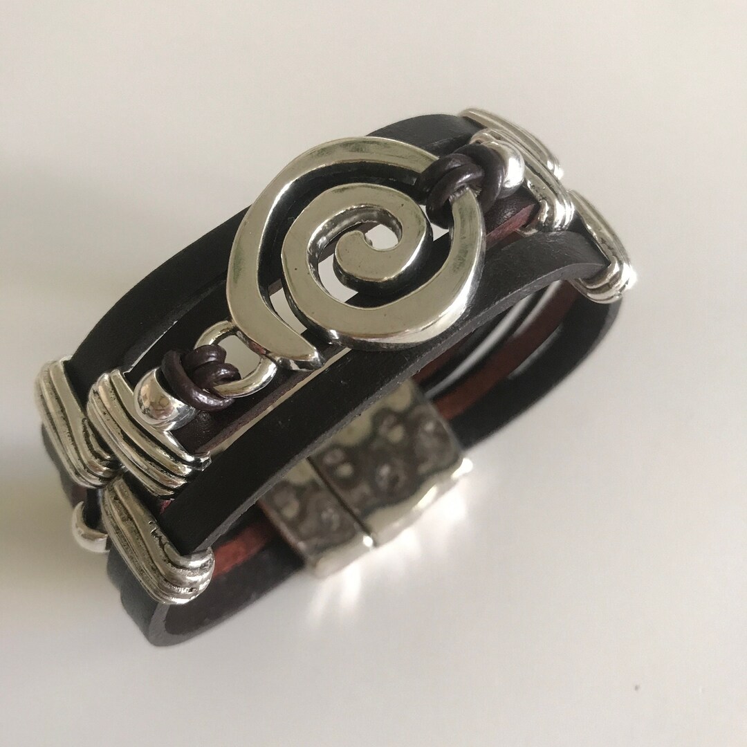 Woman Spiral Leather Bracelet, Leather Cuff, Boho Leather Bracelet, Spiral, Bracelet, Gypsy ...