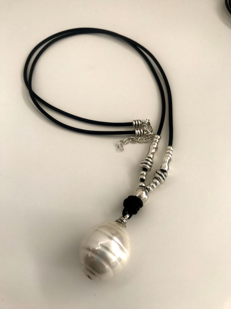 Long Woman Leather Necklace Beaded Necklace Pearl Pendant - Etsy