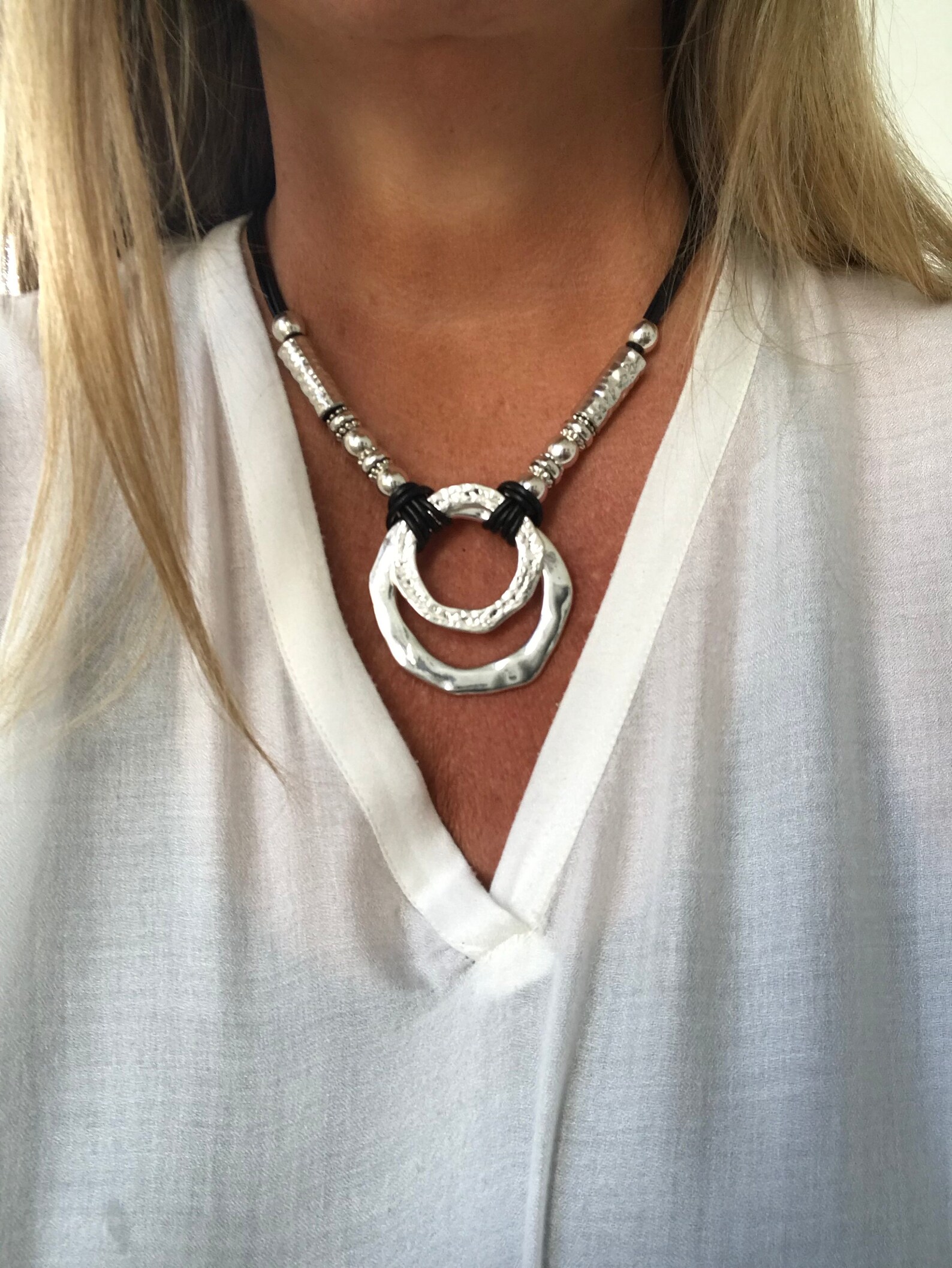 Leather Necklace Leather Choker Endless Ring Girlfriend | Etsy