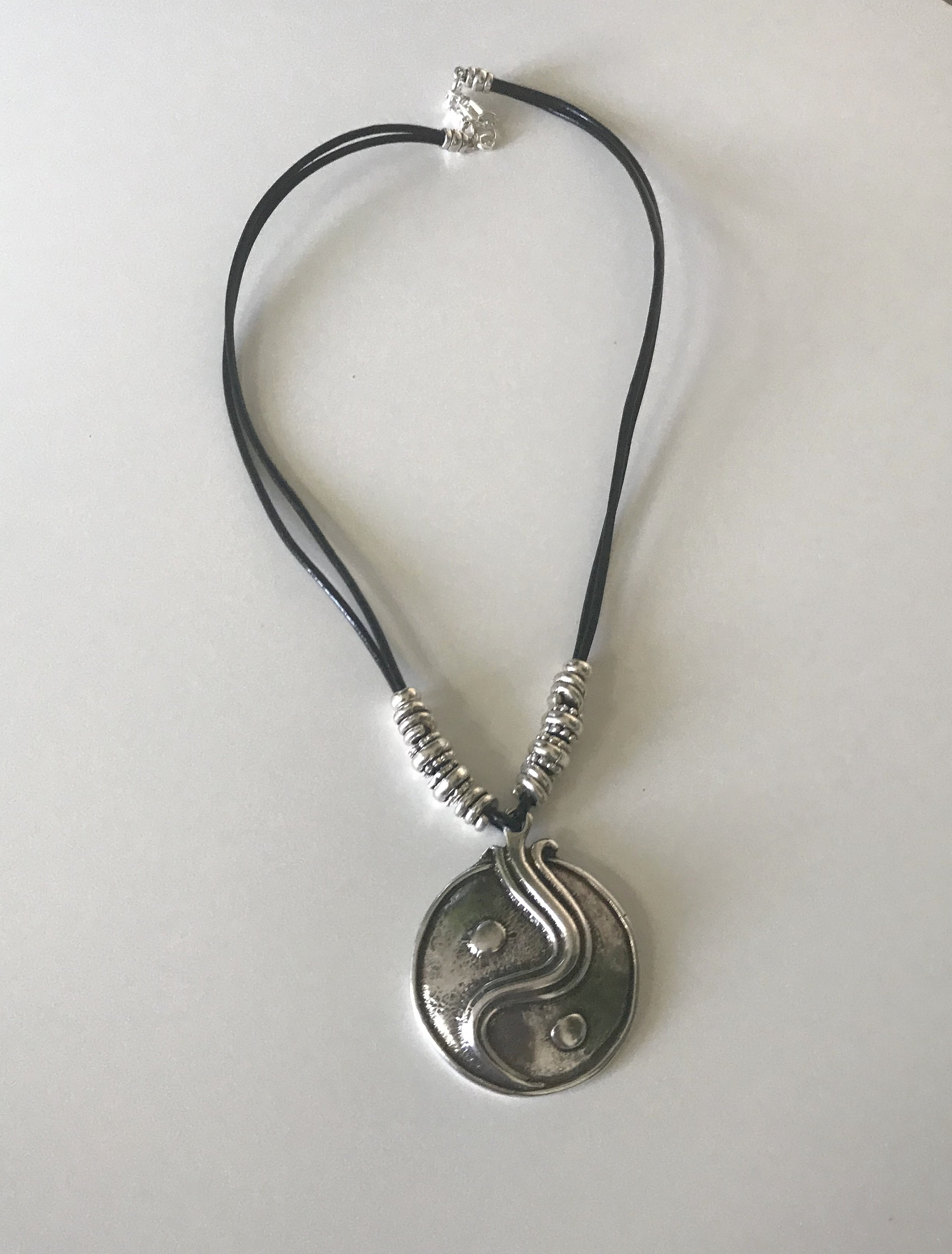 Yin and Yang Pendant Necklace, Leather Necklace, Big Zamak Pendant ...