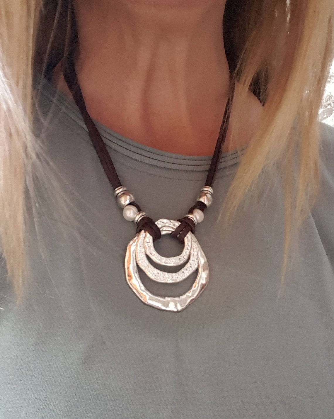 Endless Ring Boho Leather Necklace Woman Leather Choker - Etsy