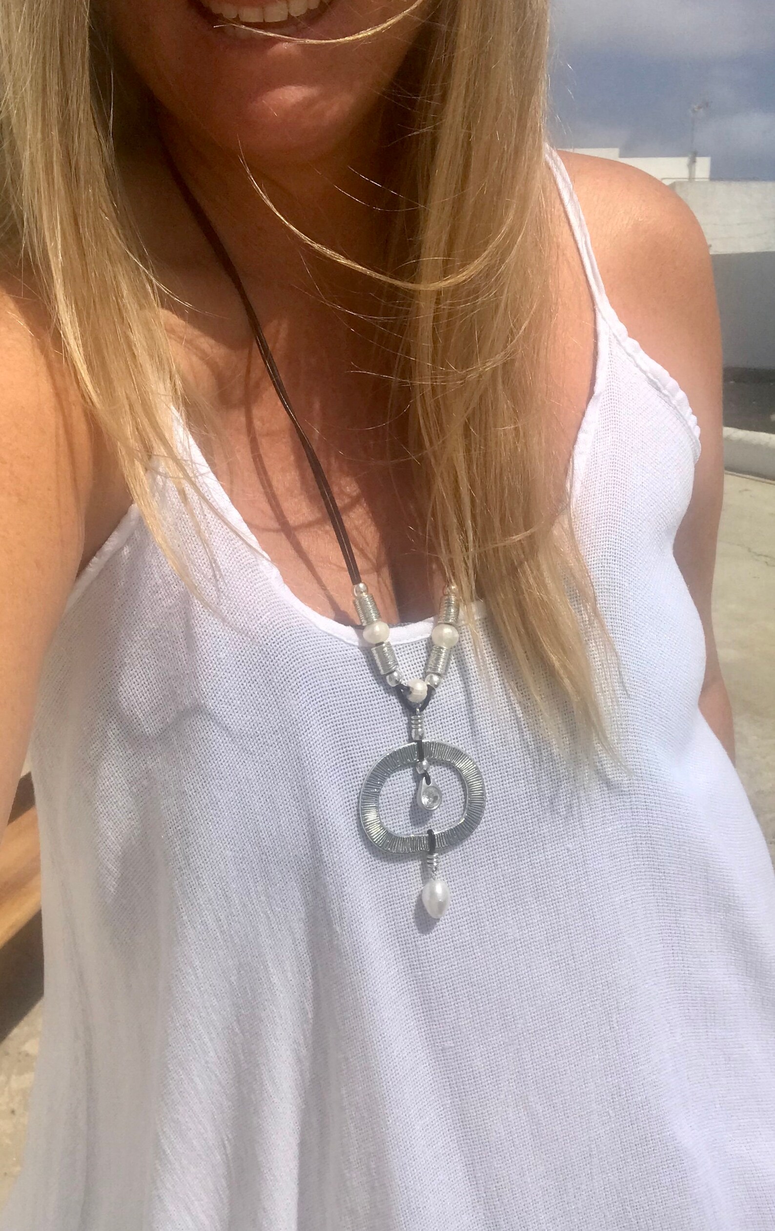 Long Pendant Leather Necklace Beaded Necklace Boho | Etsy