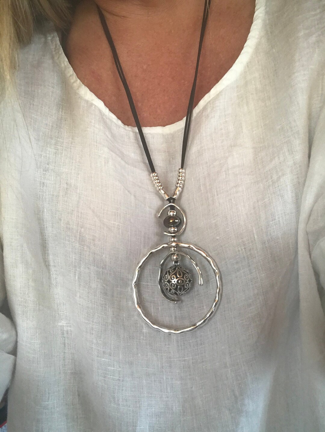 Long Beaded Woman Boho Leather Necklace, Bohemian Necklace, Angelcaller ...