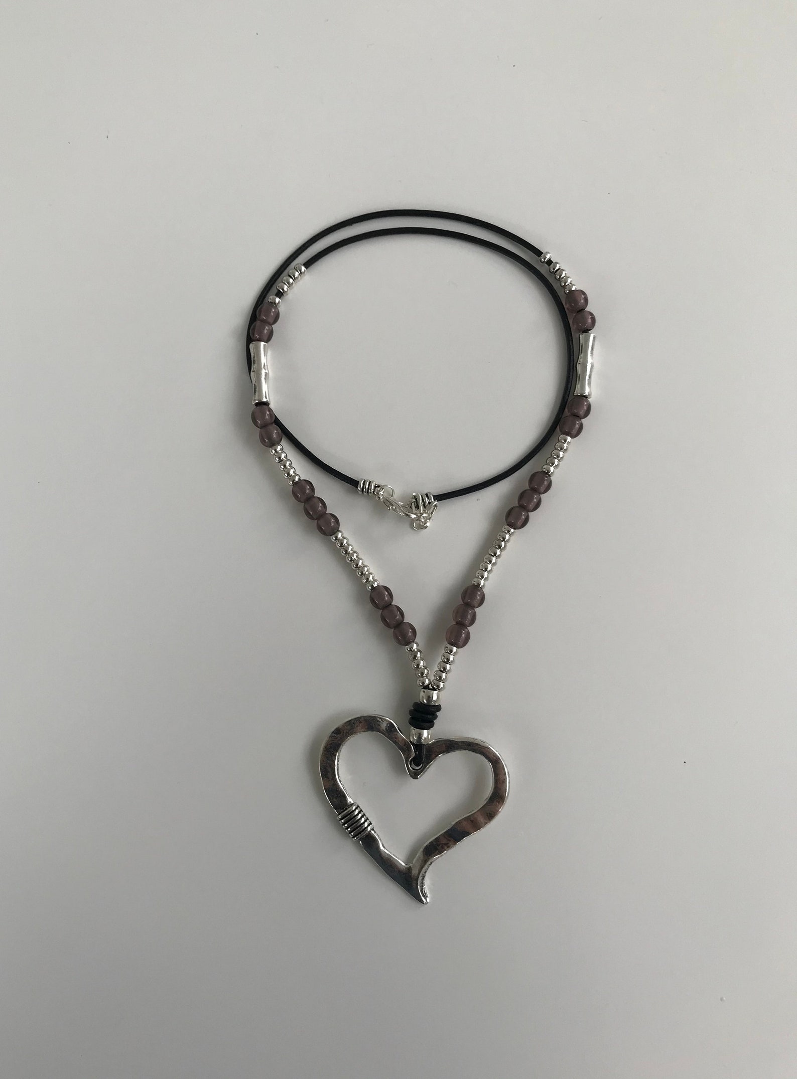 Long Heart Necklace, Woman Leather Necklace, Hippie, Love, Heart ...