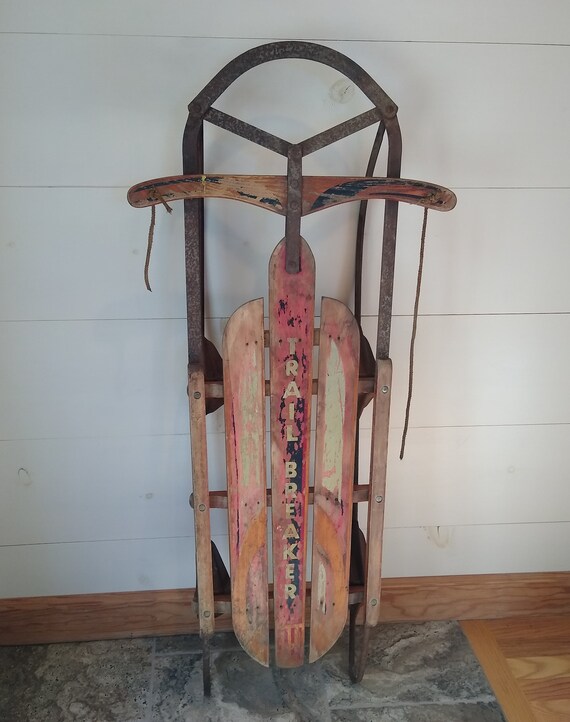 Vintage Wood Sled Wooden Trail Breaker Sleigh 47 Red | Etsy