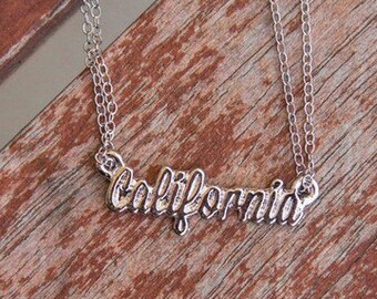 California Script Gold Double Chain Pendant Necklace Cali Girl | Etsy