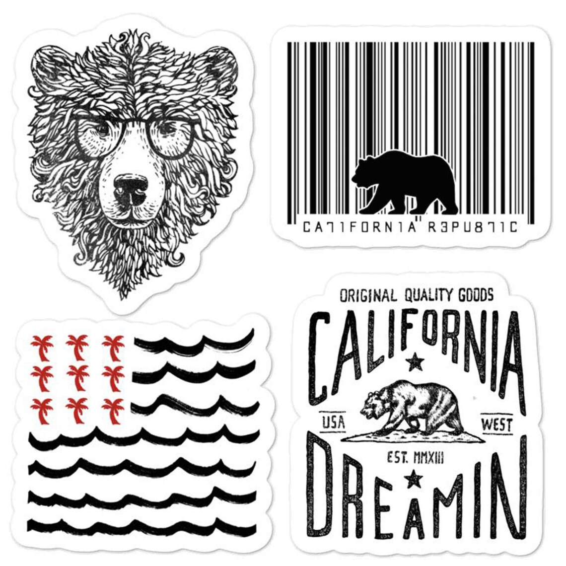California Sticker Pack Bear Flag Black & White Decal Laptop ...