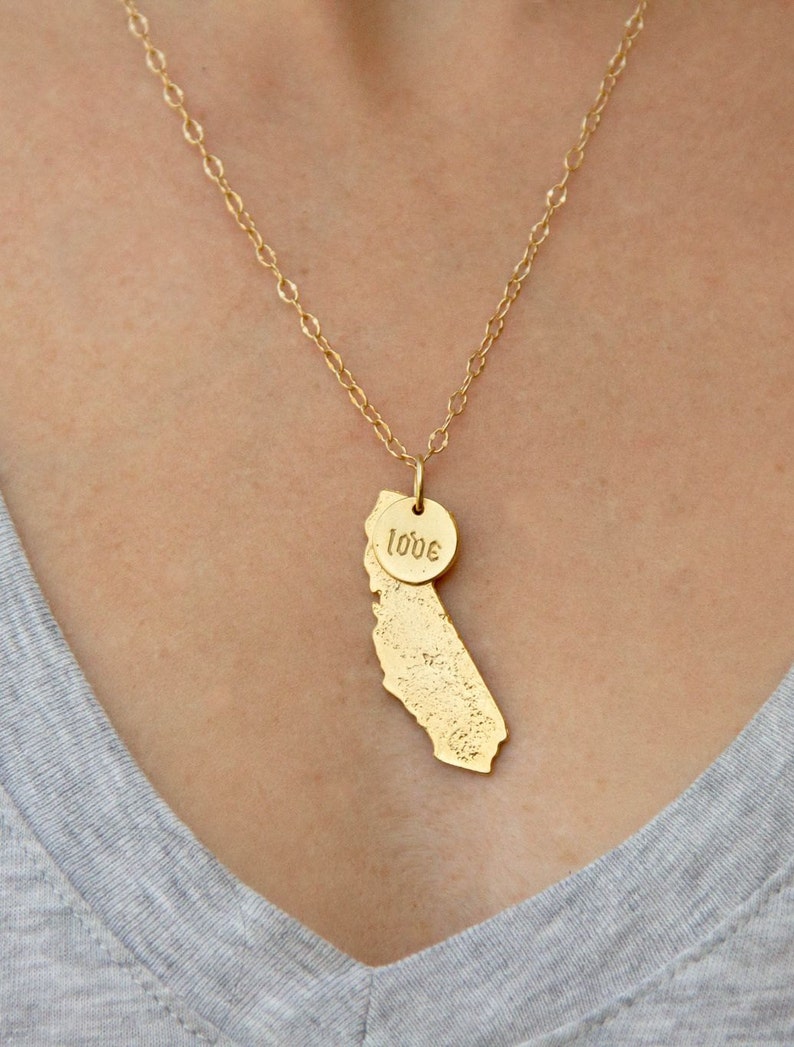 Gold California State Outline Necklace Golden Cali Local Girl Love West ...