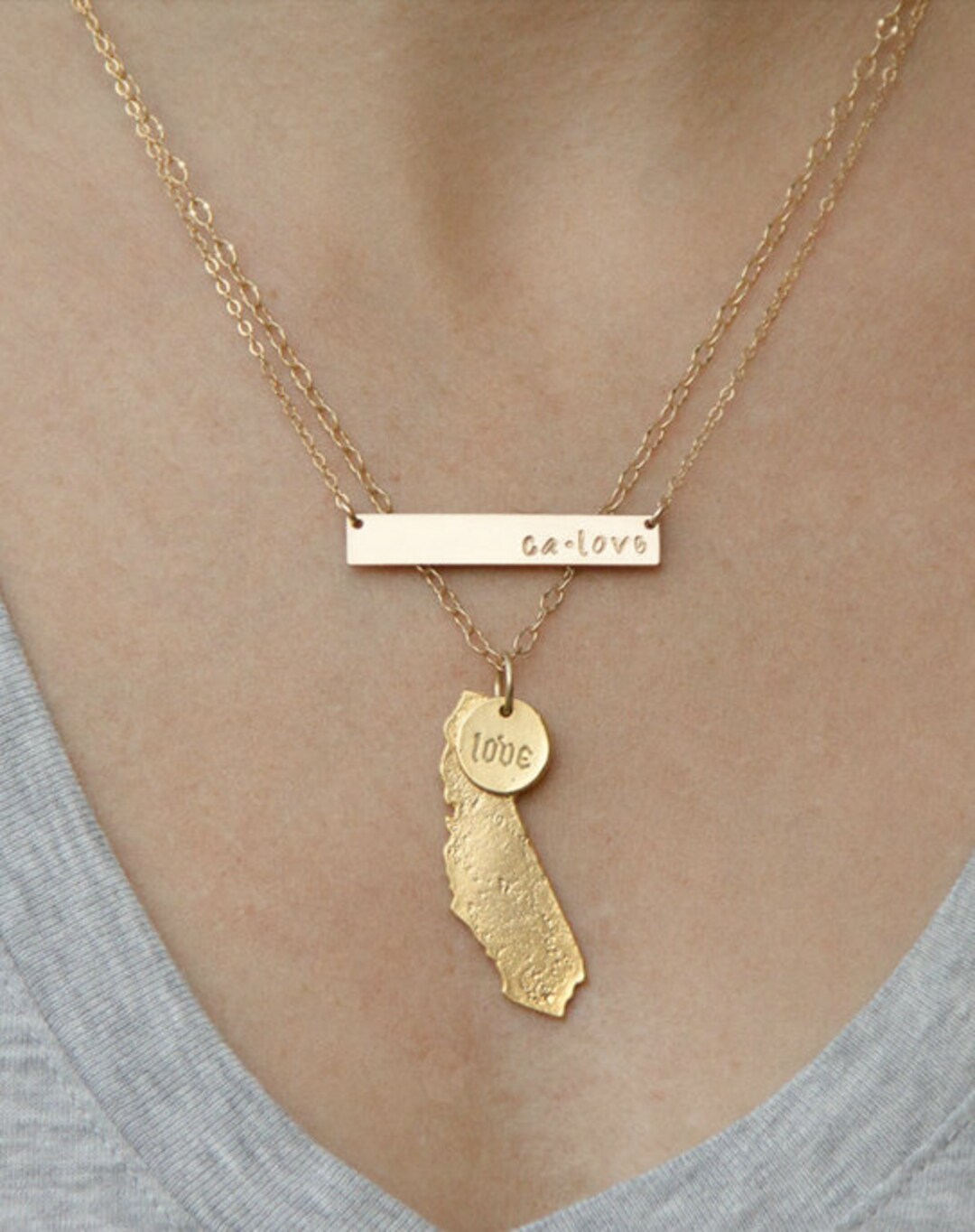 Gold California State CA Love Cali Dreaming West Coast Pendant Chain ...