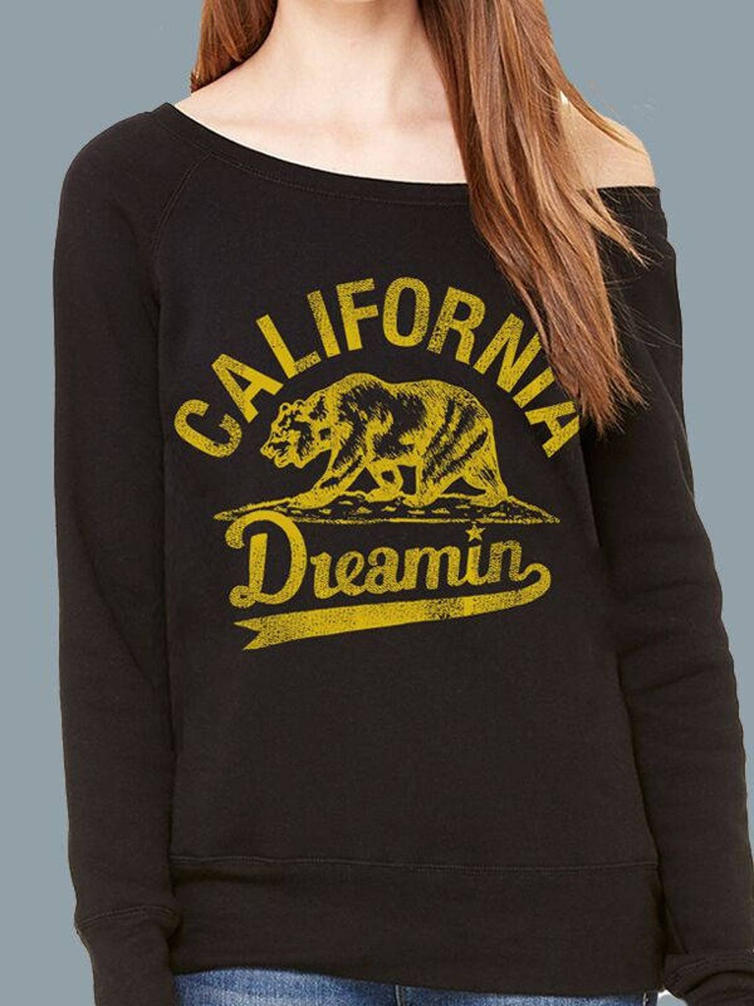 California Dreamin State Republic Flag Bear Wide Neck off the Shoulder ...