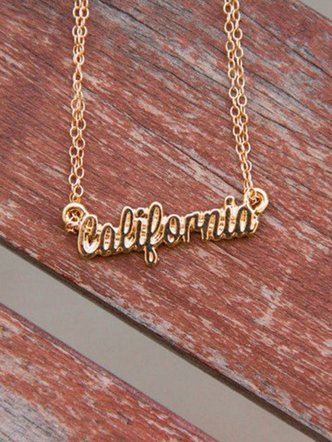 California Script Gold Double Chain Pendant Necklace Cali Girl Jewelry ...