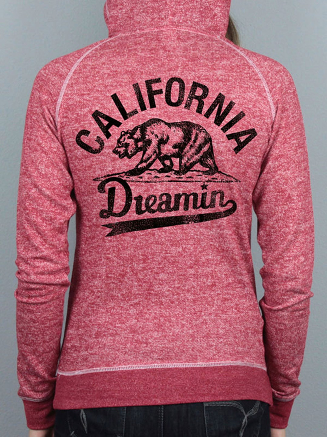 California Dreamin State Flag Republic Bear Quotes Women's Red Zip up ...
