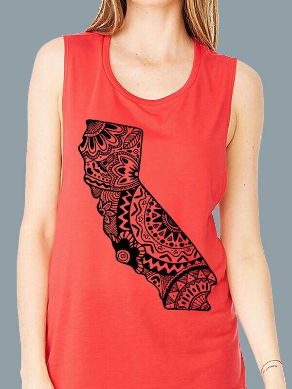 California Swirl State Graphic Design Red Women's Muscle Tank- Made in ...