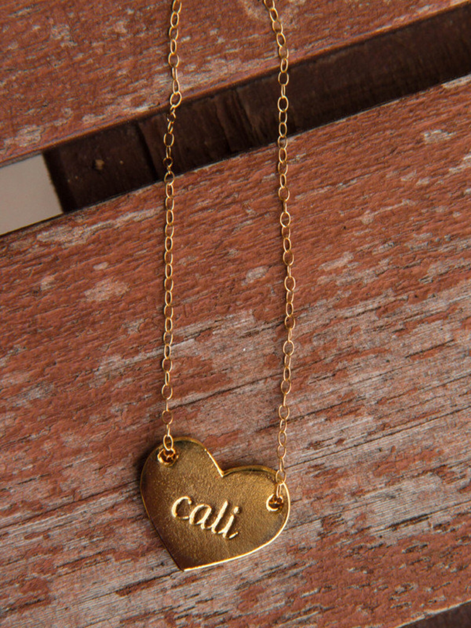 Brushed Gold Cali Engraved Heart California Love Dreaming West Coast ...
