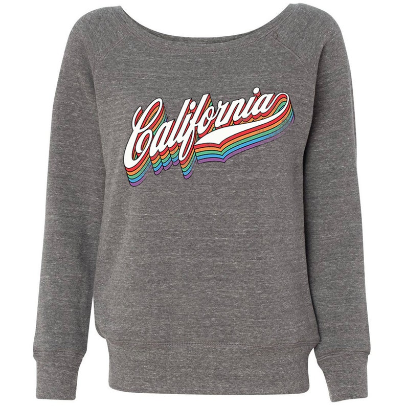 California Rainbow West Coast Grey Pullover Wide Neck Women's Girl's ...
