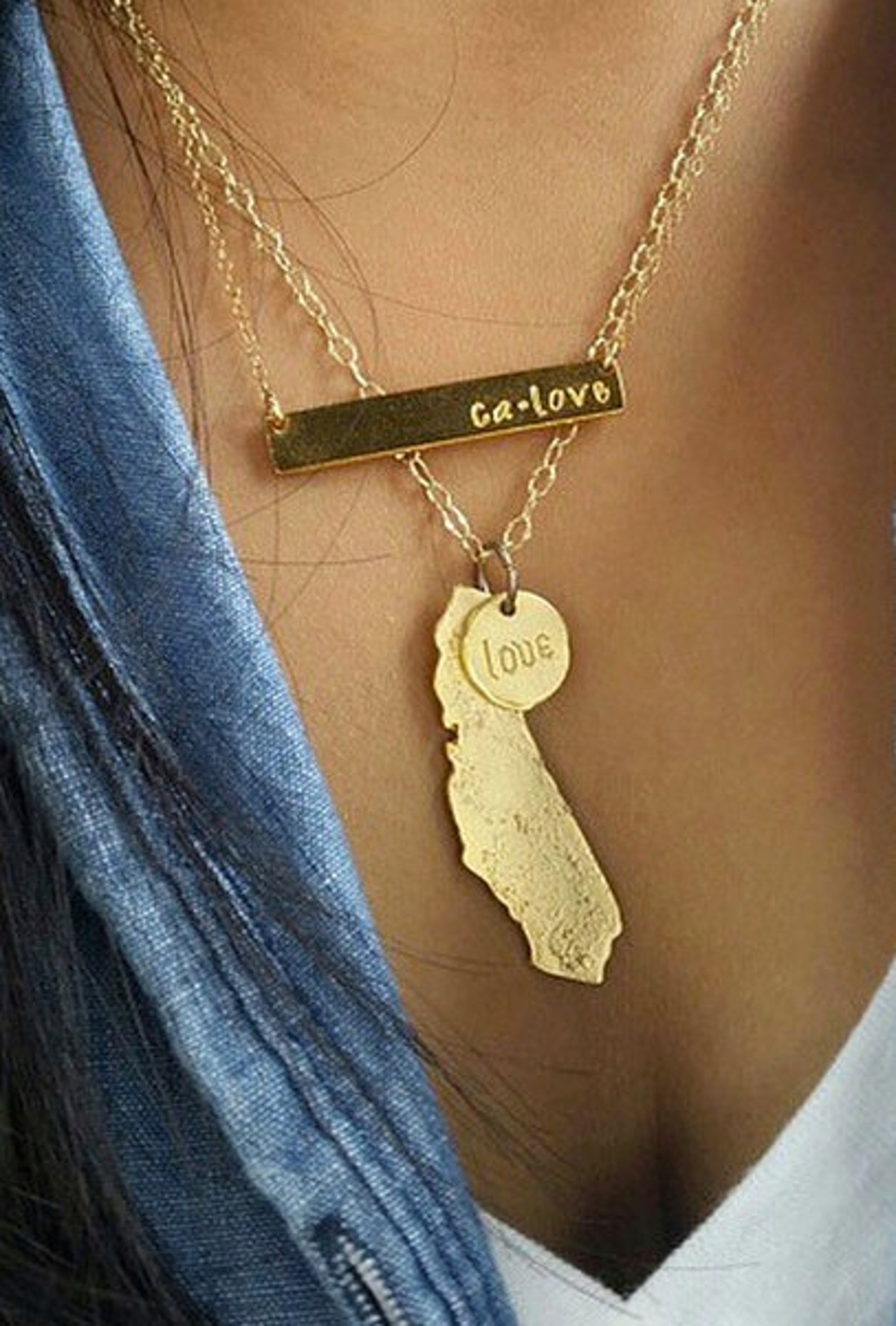 Gold California State CA Love Cali Dreaming West Coast Pendant Chain ...