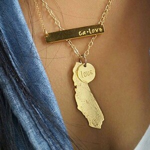 Gold California State CA Love Cali Dreaming West Coast Pendant Chain ...