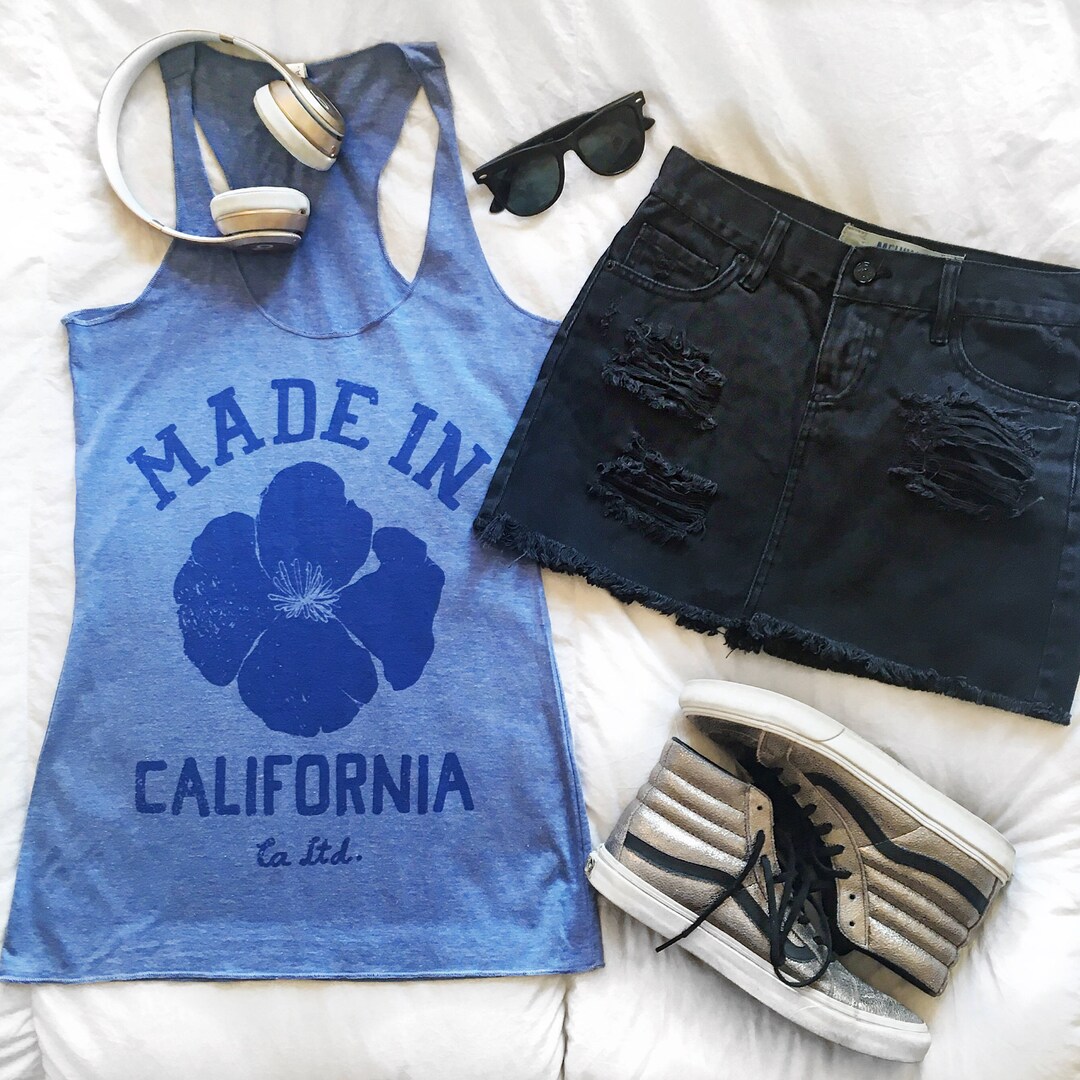 Made in California Poppy State Flower Botanical Blue Women's Racerback ...