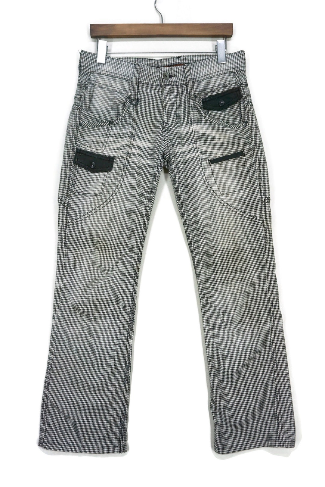 Houndstooth Denim Jeans, Multi Pocket Workwear (w32xl30) - Etsy