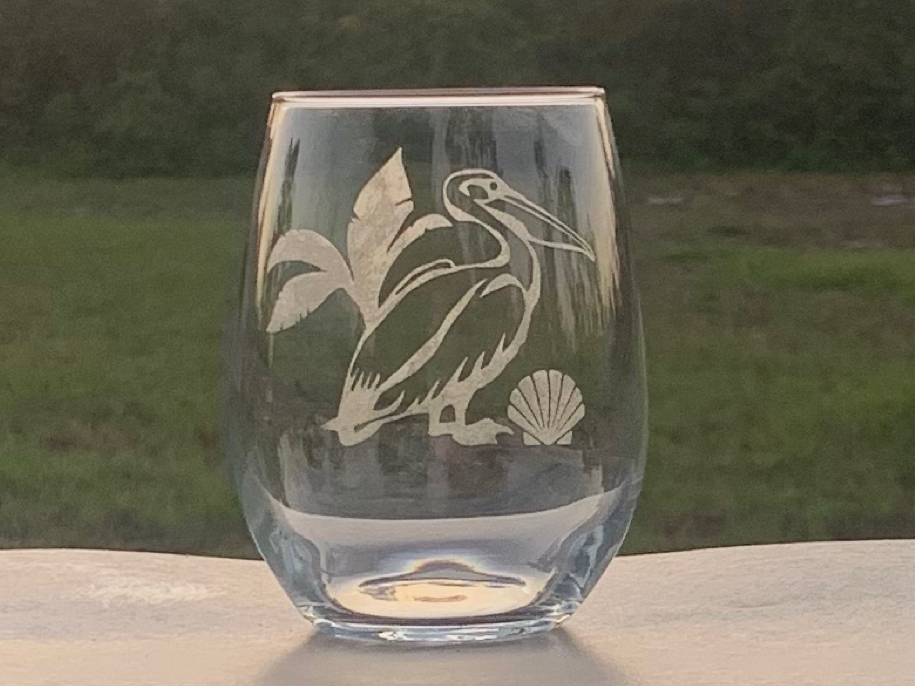 PELICAN GIFT, Pelican Wine Glass, Etched Glass Stemless Wine Glass ...