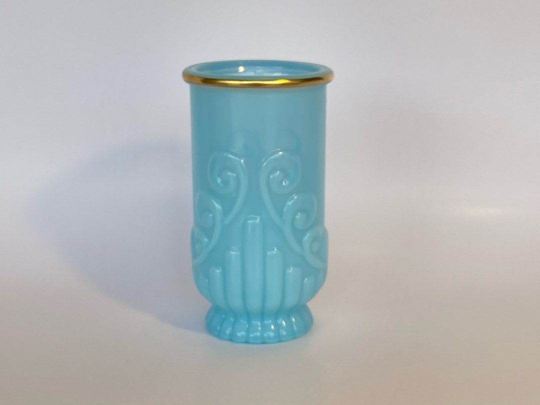 Avon Blue Cylinder Vase With Gold Trim, Collectable Avon Vase 1970s ...
