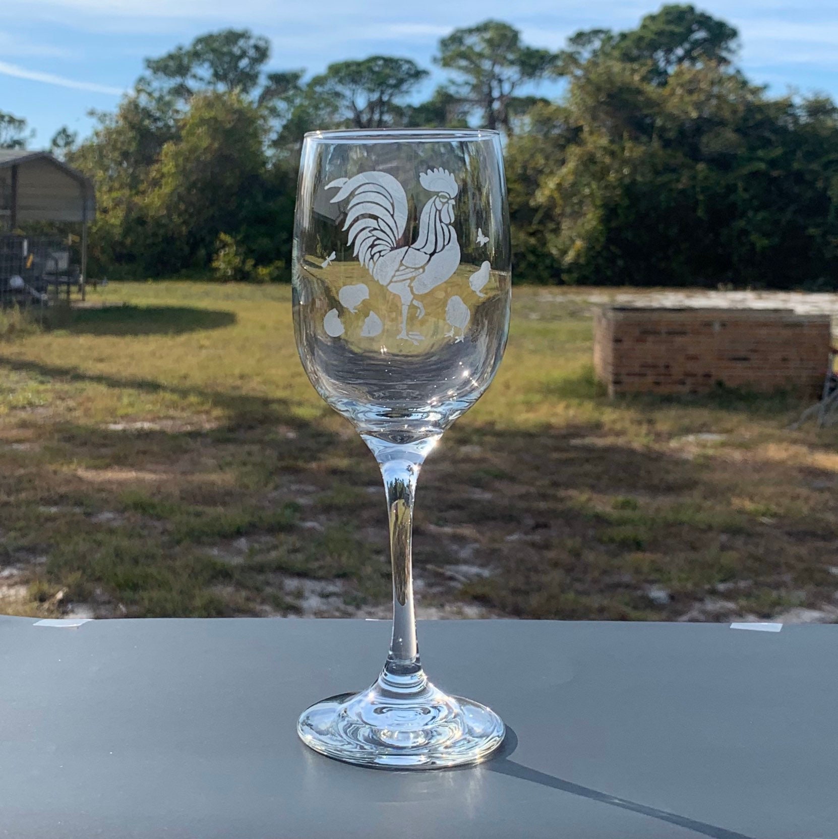 ROOSTER GIFT Rooster Wine Glass Chick Wine Glass Etched | Etsy