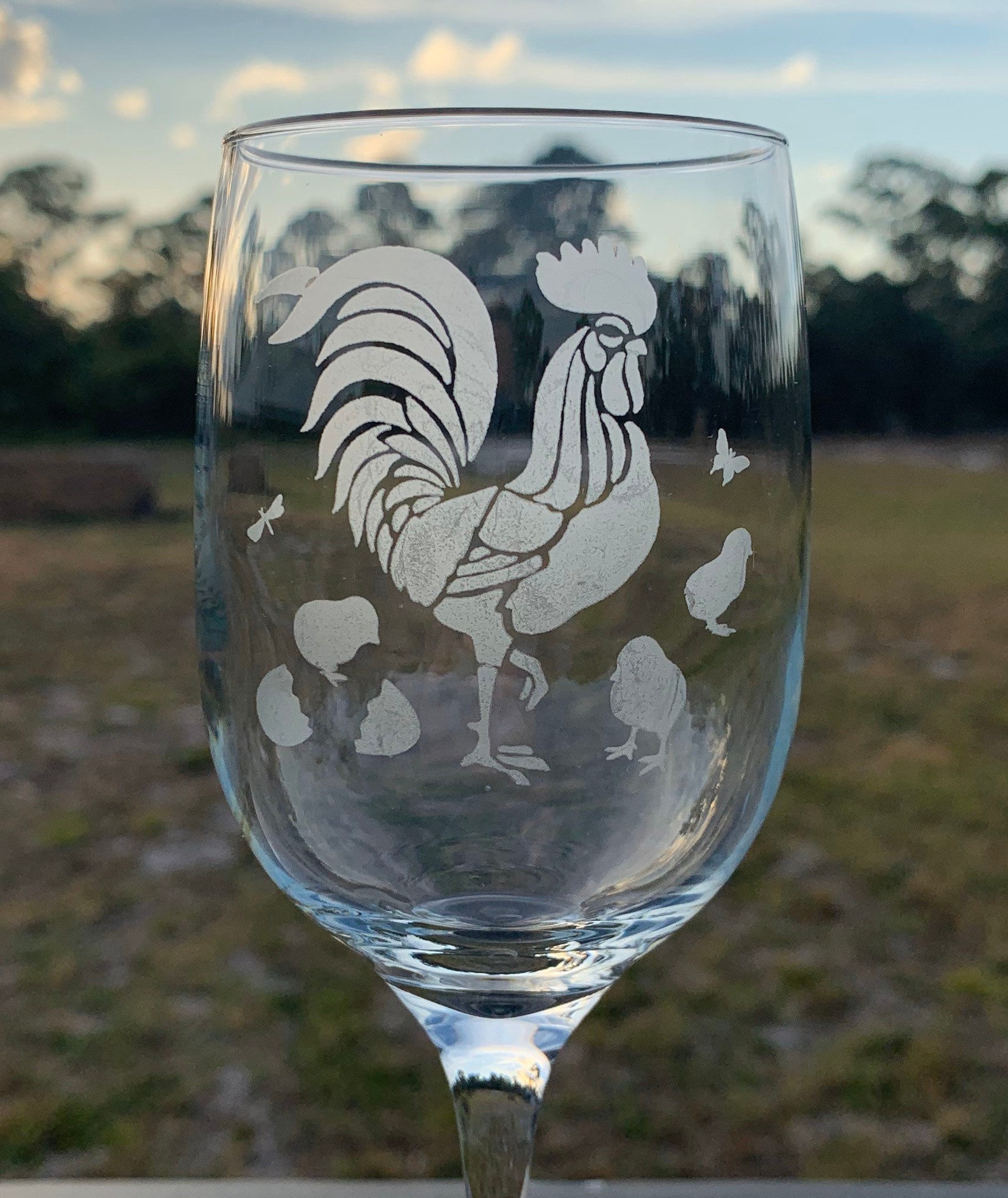 ROOSTER GIFT Rooster Wine Glass Chick Wine Glass Etched - Etsy