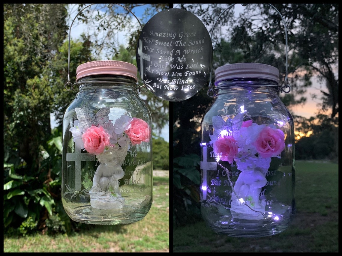 MEMORIAL LANTERN With Solar Lights, Grave Decoration With Verse ...