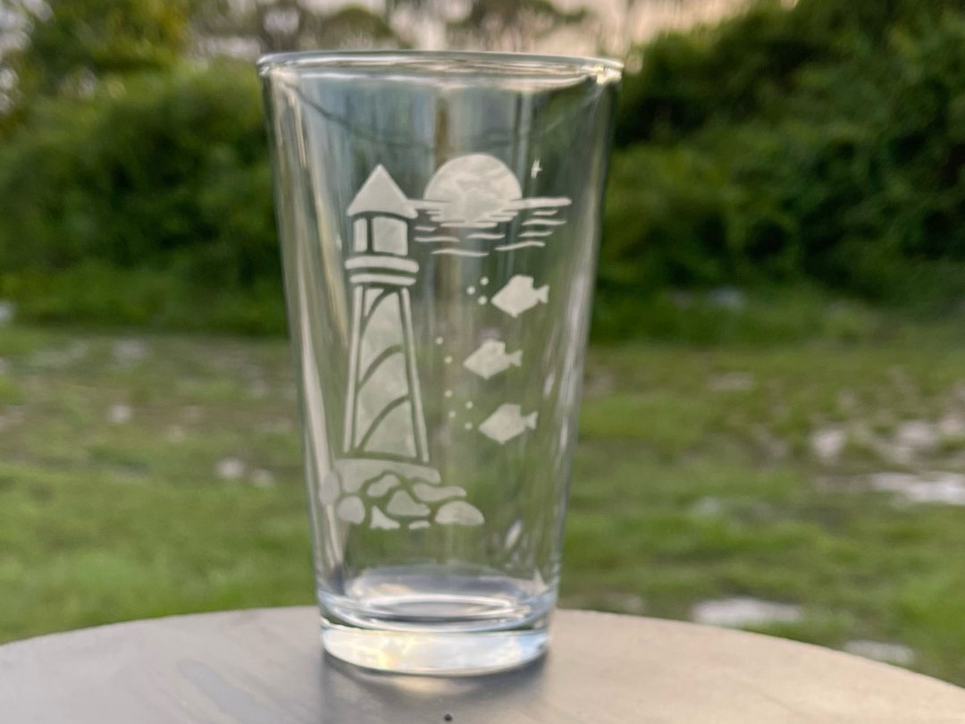 Lighthouse Beer Glass, Engraved Pint Glass (16 Oz), Etched Drinking ...