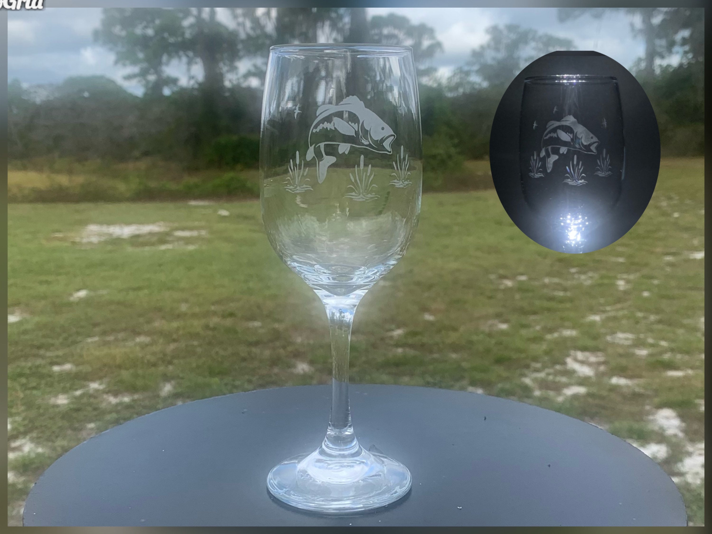 BASS FISHING GIFT Bass Fish Wine Glass Etched Glass Stemmed | Etsy