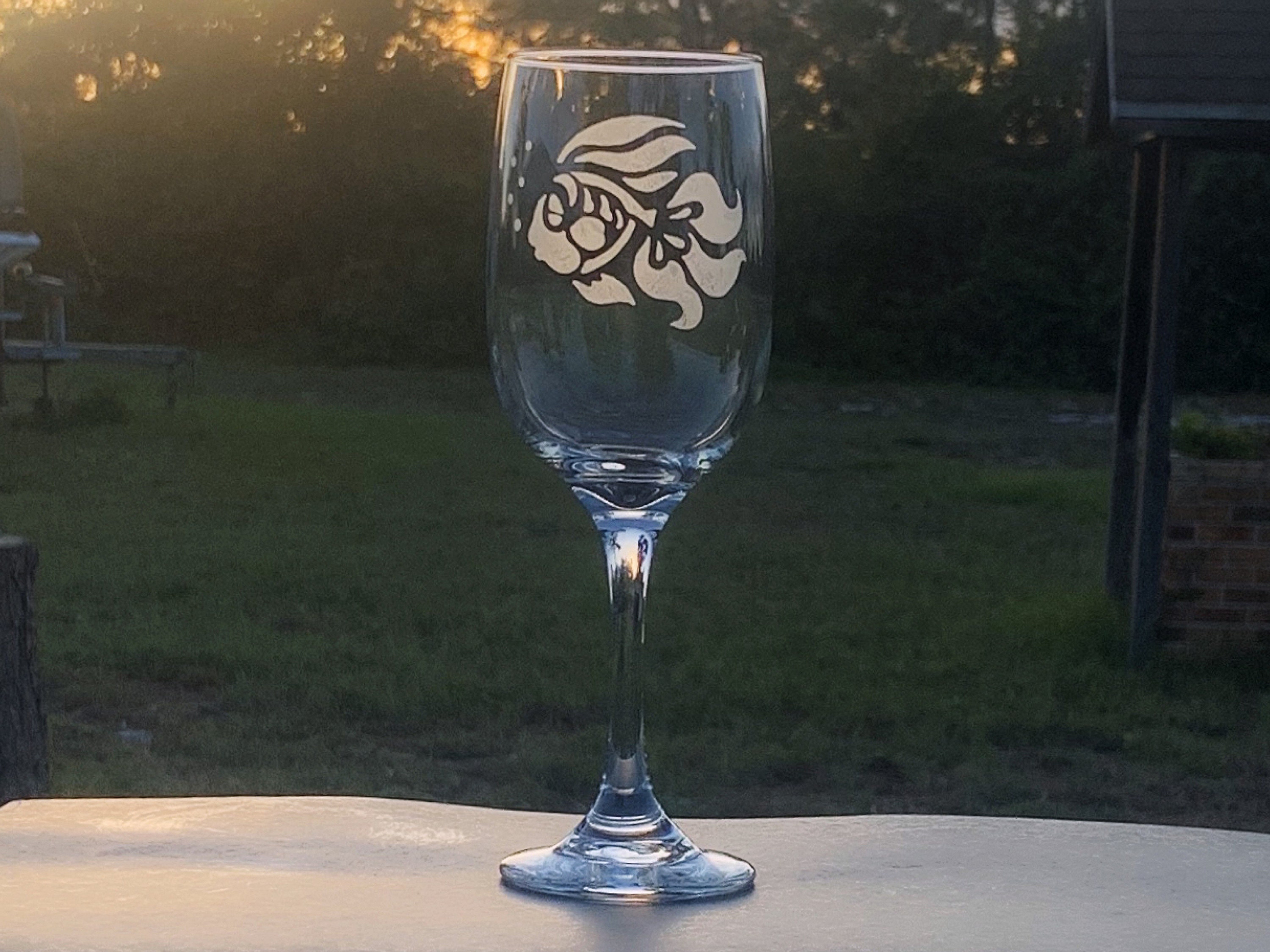 TROPICAL FISH GIFT Cute Fish Wine Glass Etched Glass Stemmed | Etsy