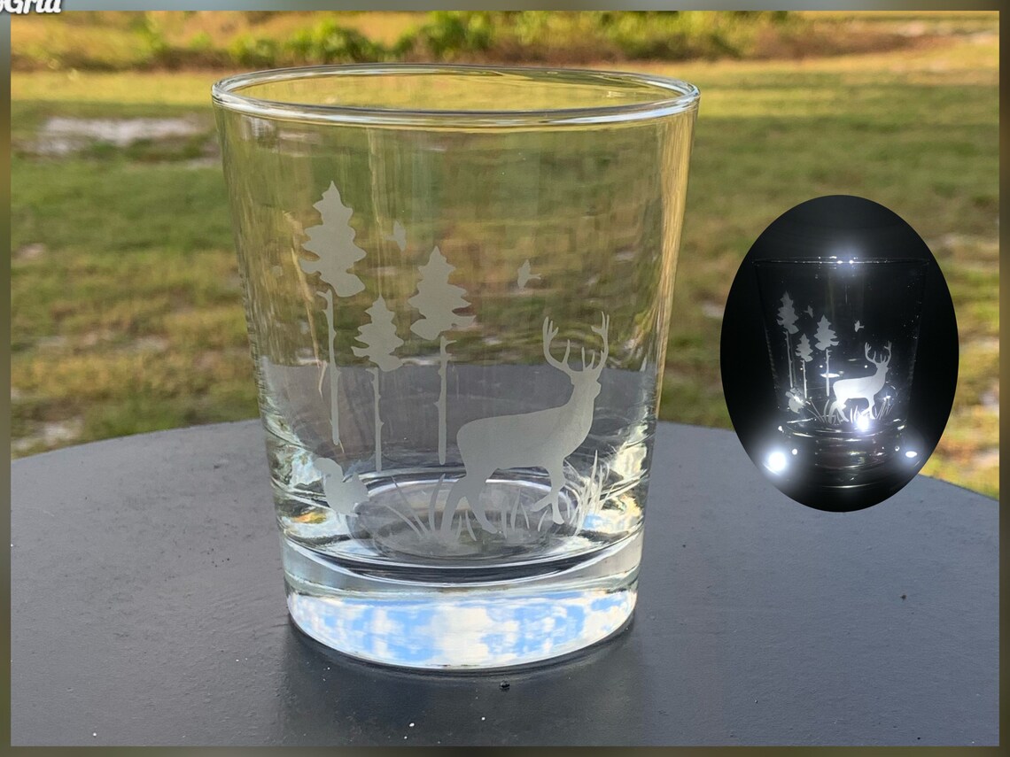 DEER HUNTER GIFT Deer Lowball Glass Etched Glass Wildlife | Etsy
