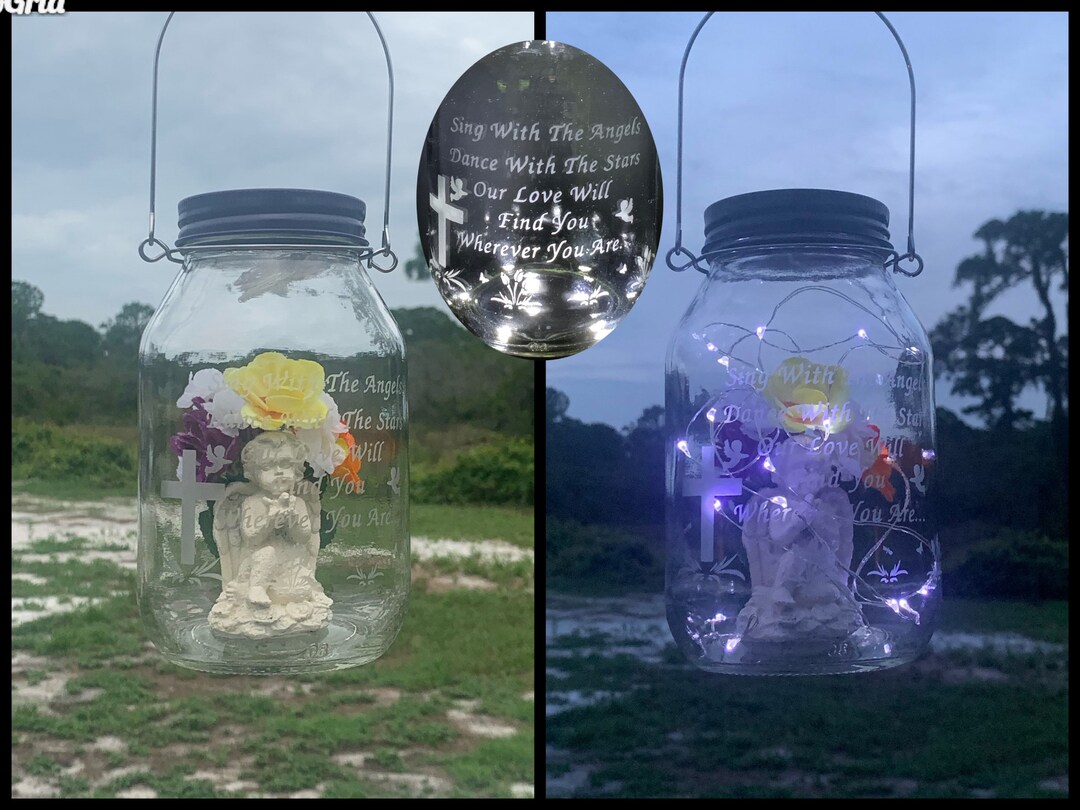 GRAVE DECORATION With Verse, Memorial Lantern With Solar Lights ...