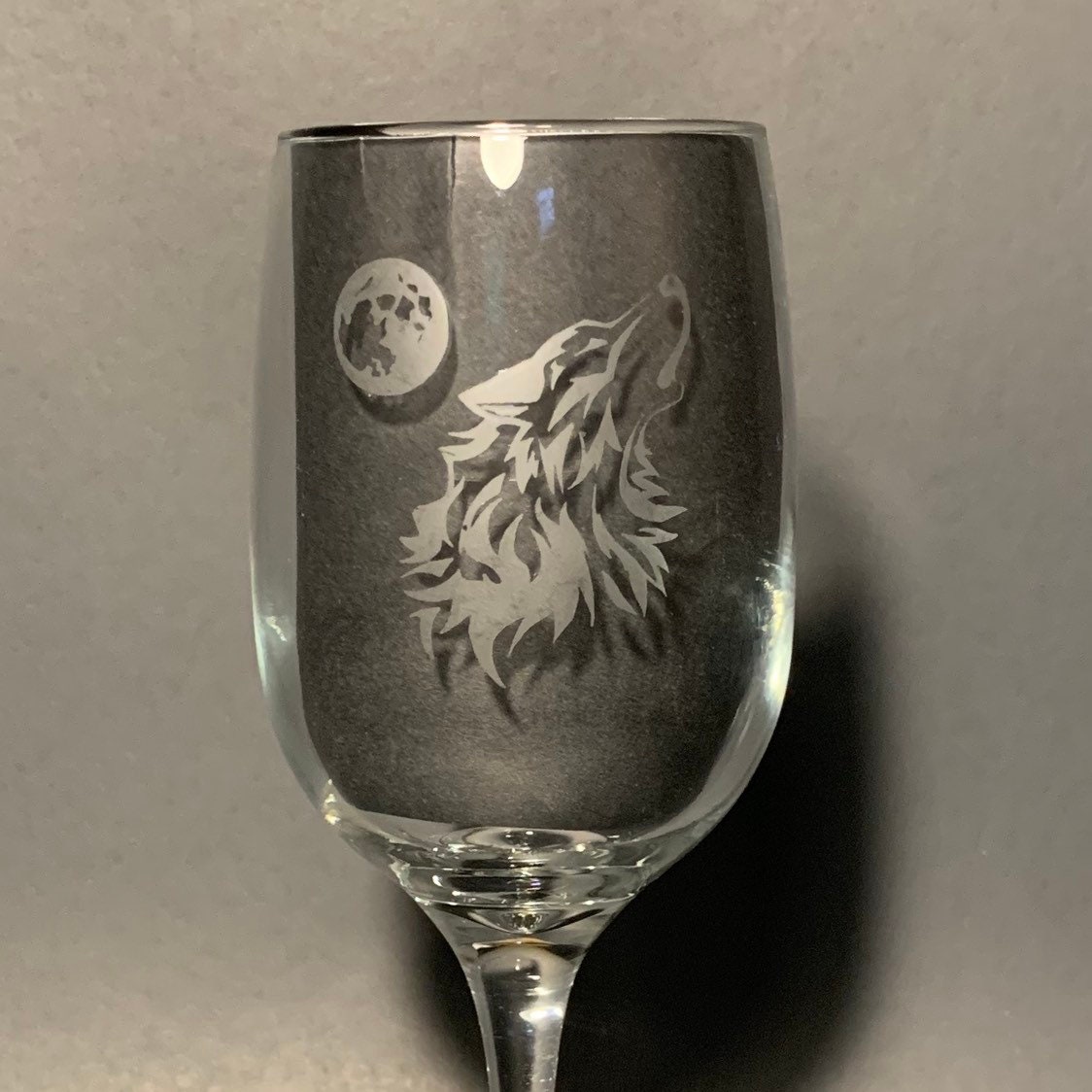 WOLF GIFT Wolf Wine Glass Etched Glass Stemmed Wine Glass | Etsy