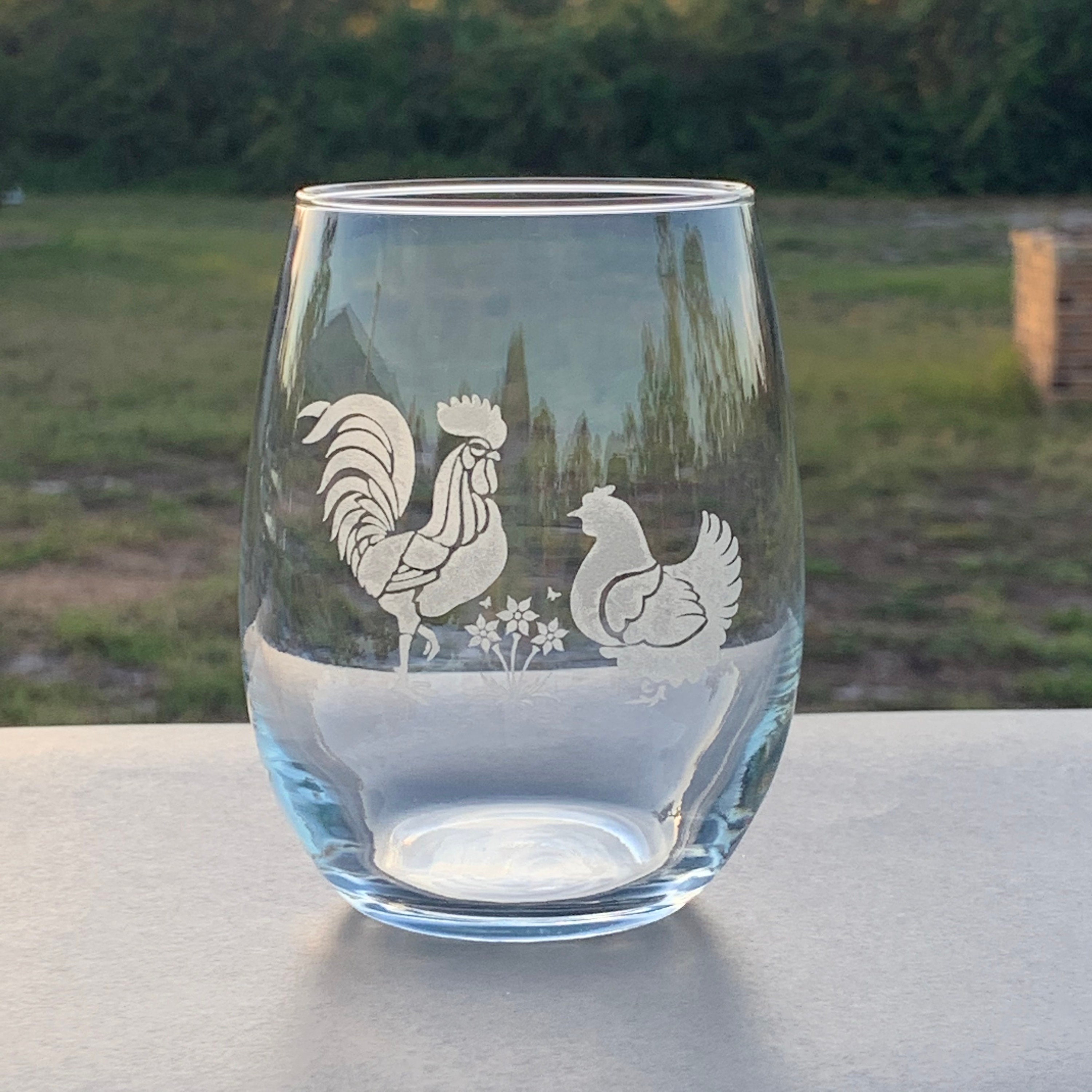 ROOSTER GIFT Rooster Wine Glass Chicken Wine Glass Etched - Etsy