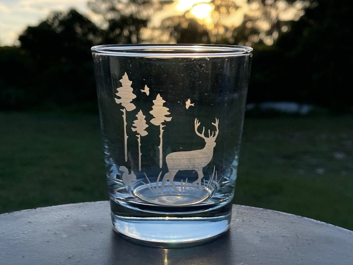DEER HUNTER GIFT, Deer Lowball Glass, Etched Glass, Wildlife Drinkware ...