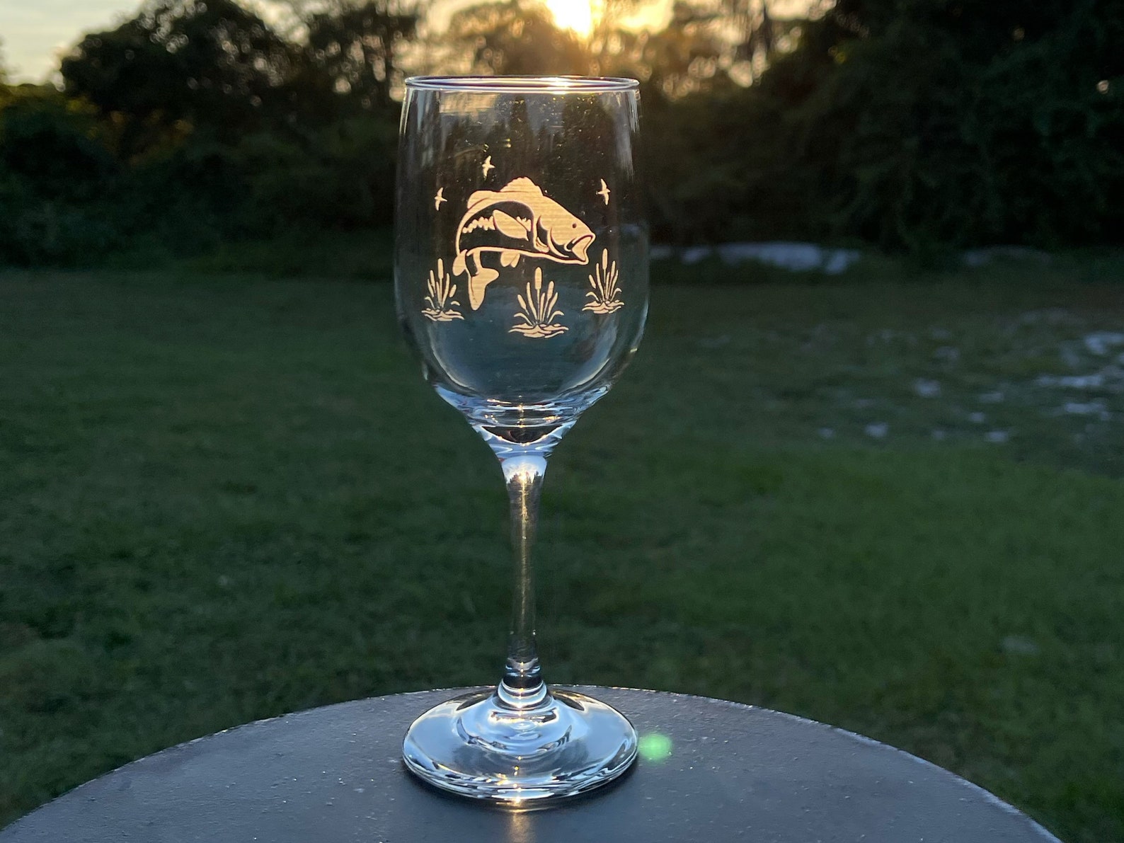 BASS FISHING GIFT Bass Fish Wine Glass Etched Glass Stemmed - Etsy