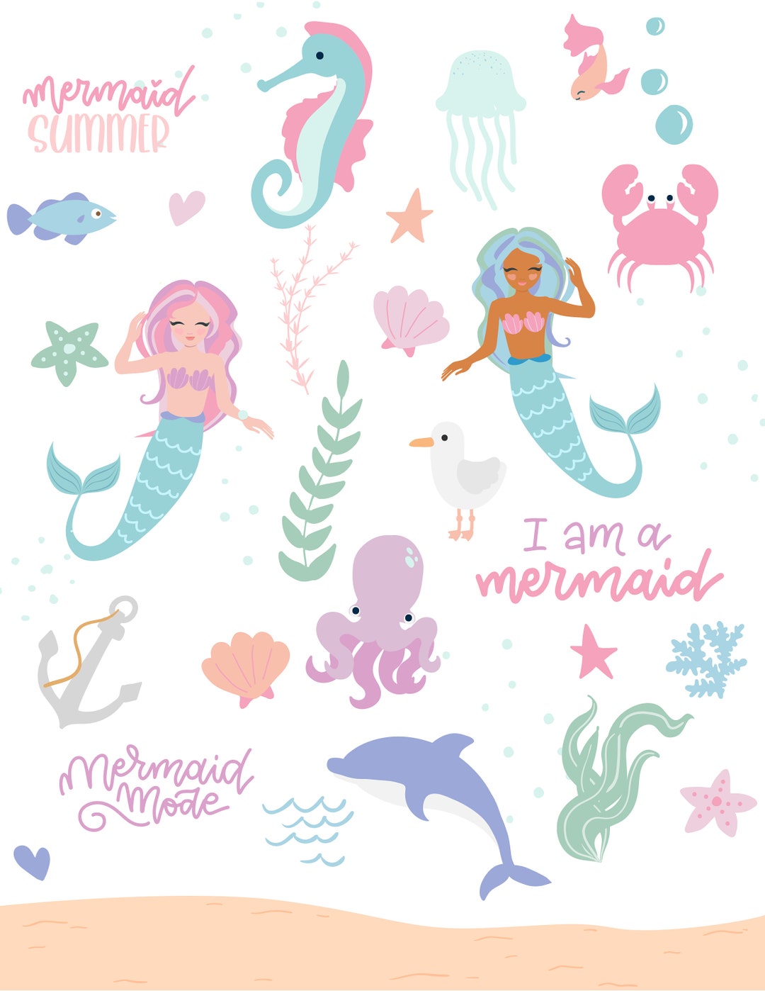200+ Mermaid Themed Digital Planner Stickers for Goodnotes & Other ...