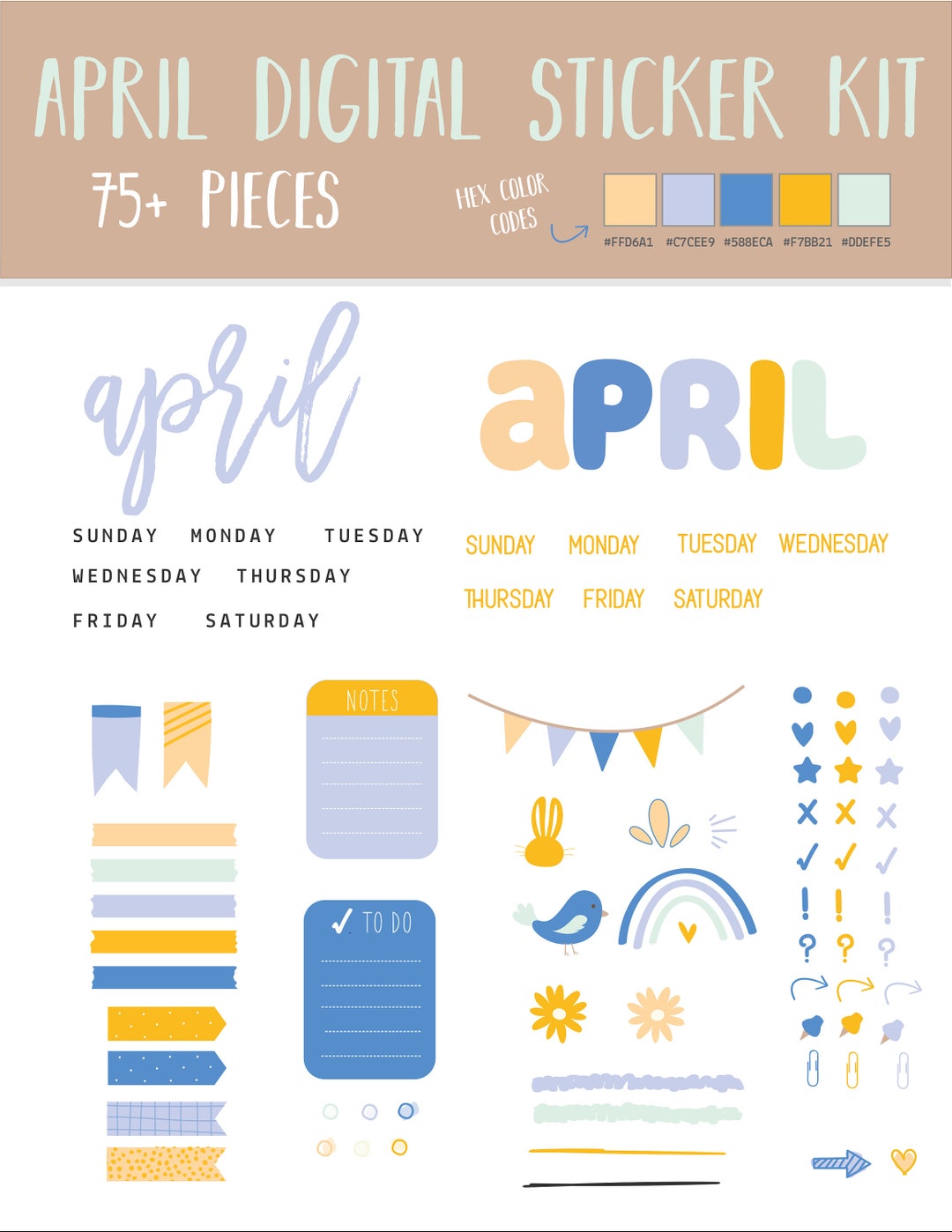GIANT APRIL Digital Planner Sticker PACK - 75+ Pieces! - Etsy