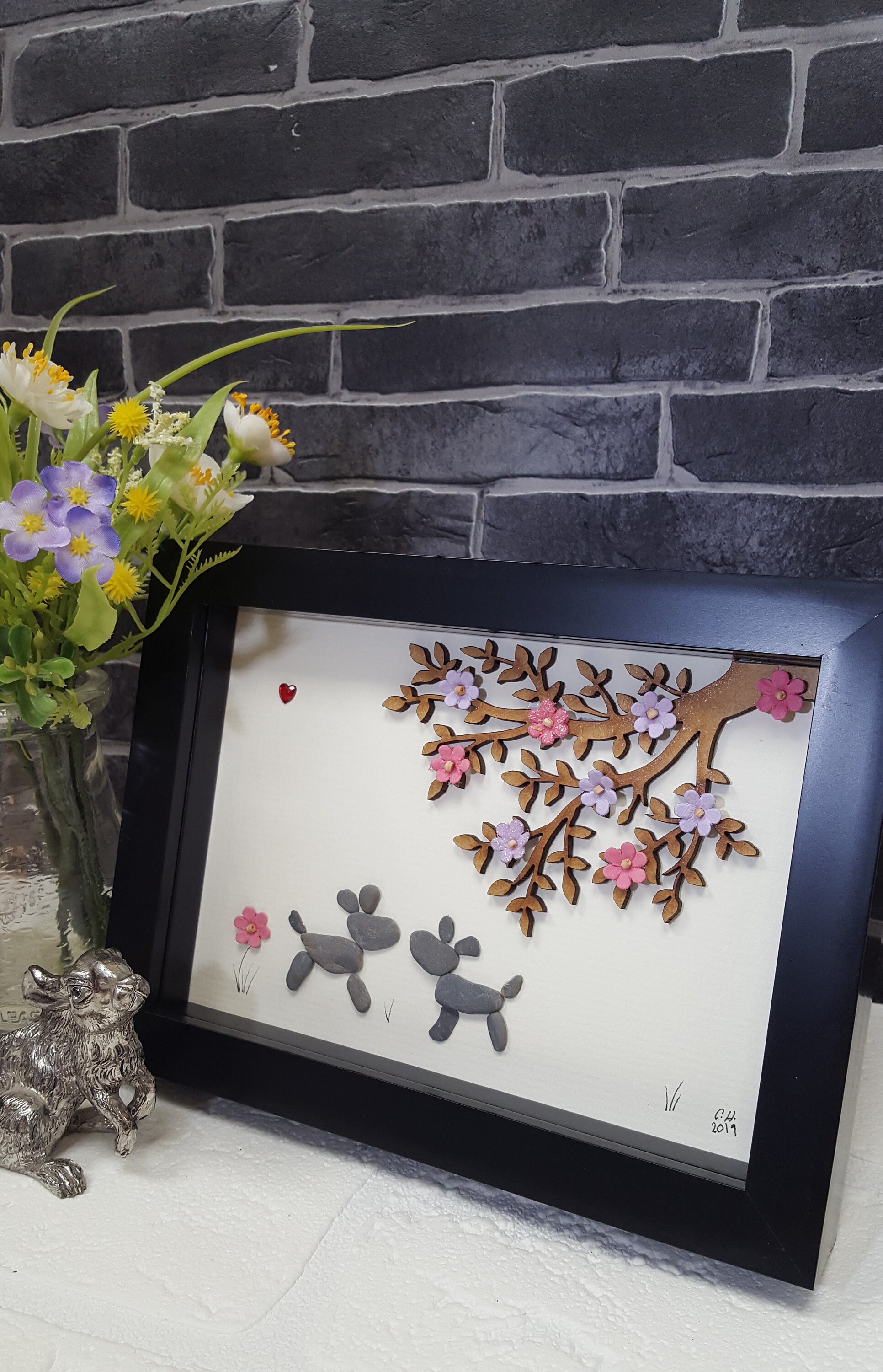 Beautiful Dog Pebble Art in Black Frame Showing Two Playful - Etsy UK