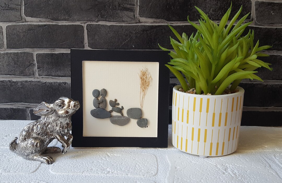 Letterbox Pebble Art, Couple With Pet Dog Sitting on Rocks, Delicately ...