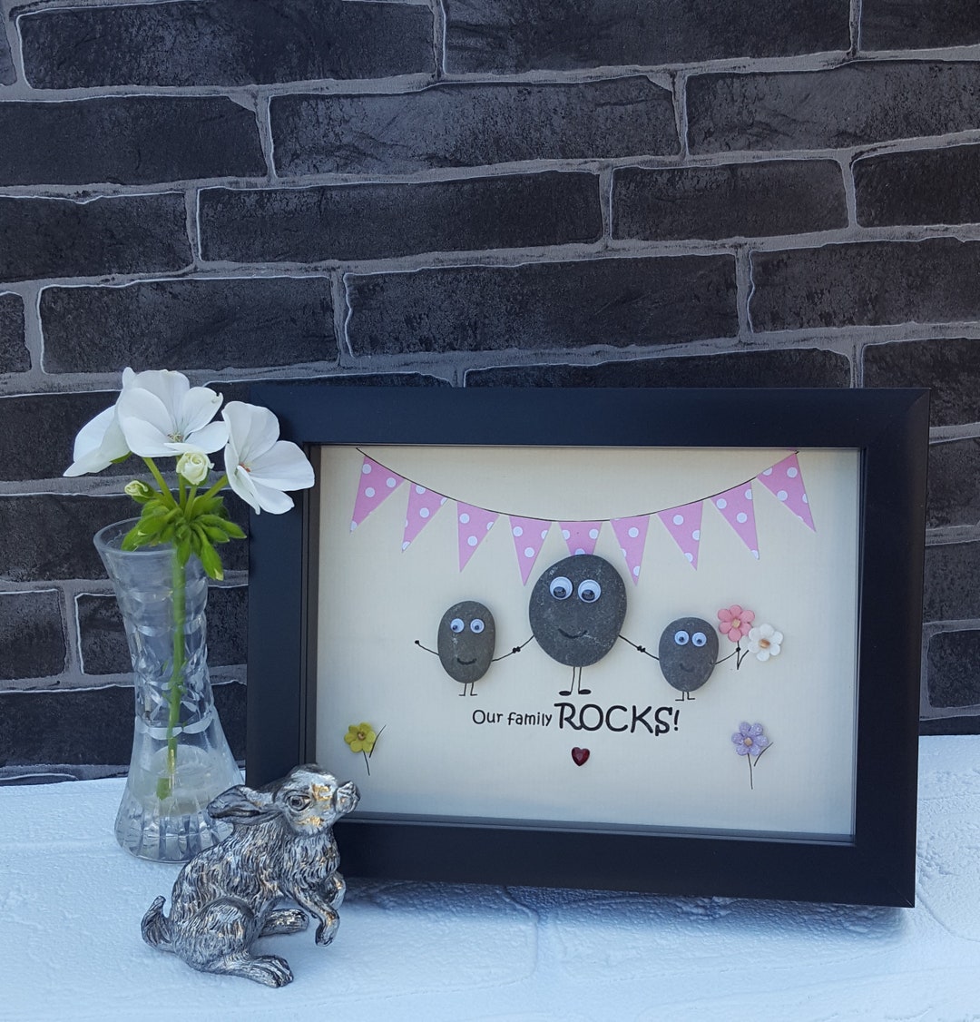 Quirky "our Family Rocks" Pebble Art, Mother of Two, 2 Children - Etsy