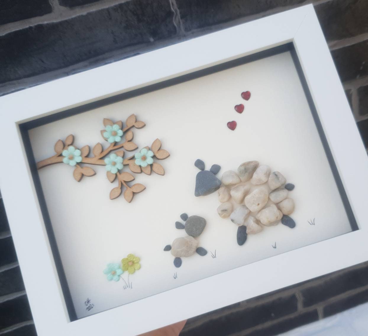 Handmade Pebble Art in White Frame lambing Time on the - Etsy UK