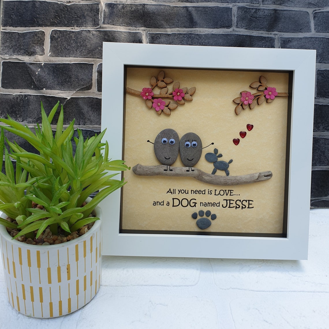 Handmade Pebble Art in White Frame all You Need is | Etsy