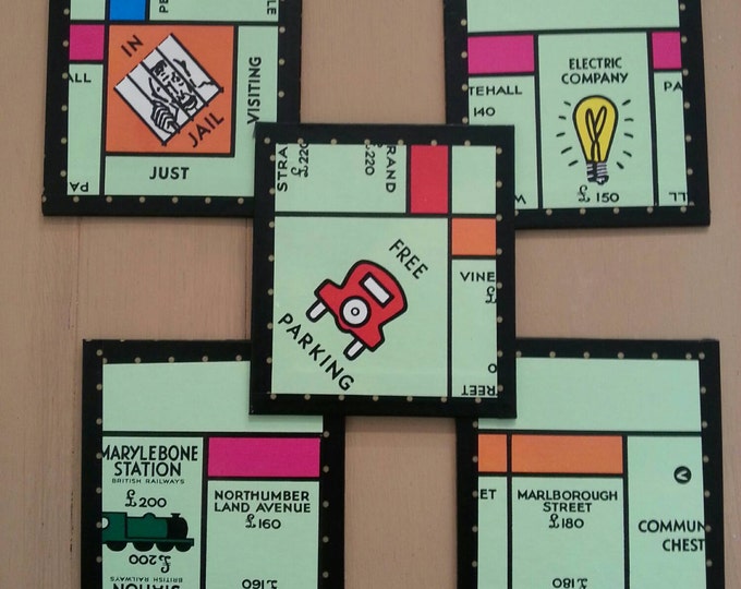 Set of 5x Beautiful Monopoly Coasters, Handmade From an Original Retro ...