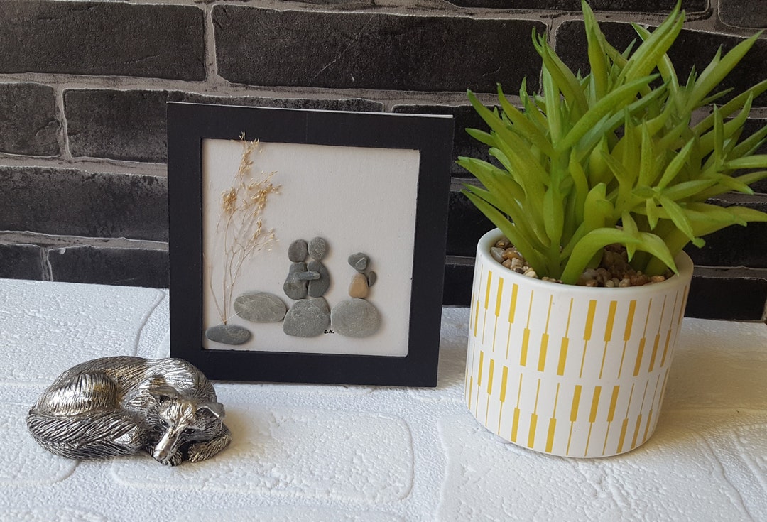 Letterbox Pebble Art, Couple With Pet Dog Sitting on Rocks, Delicately ...