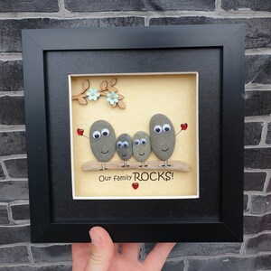 Bespoke Pebble Art Family of Four, Our Family ROCKS! Quirky in Black ...