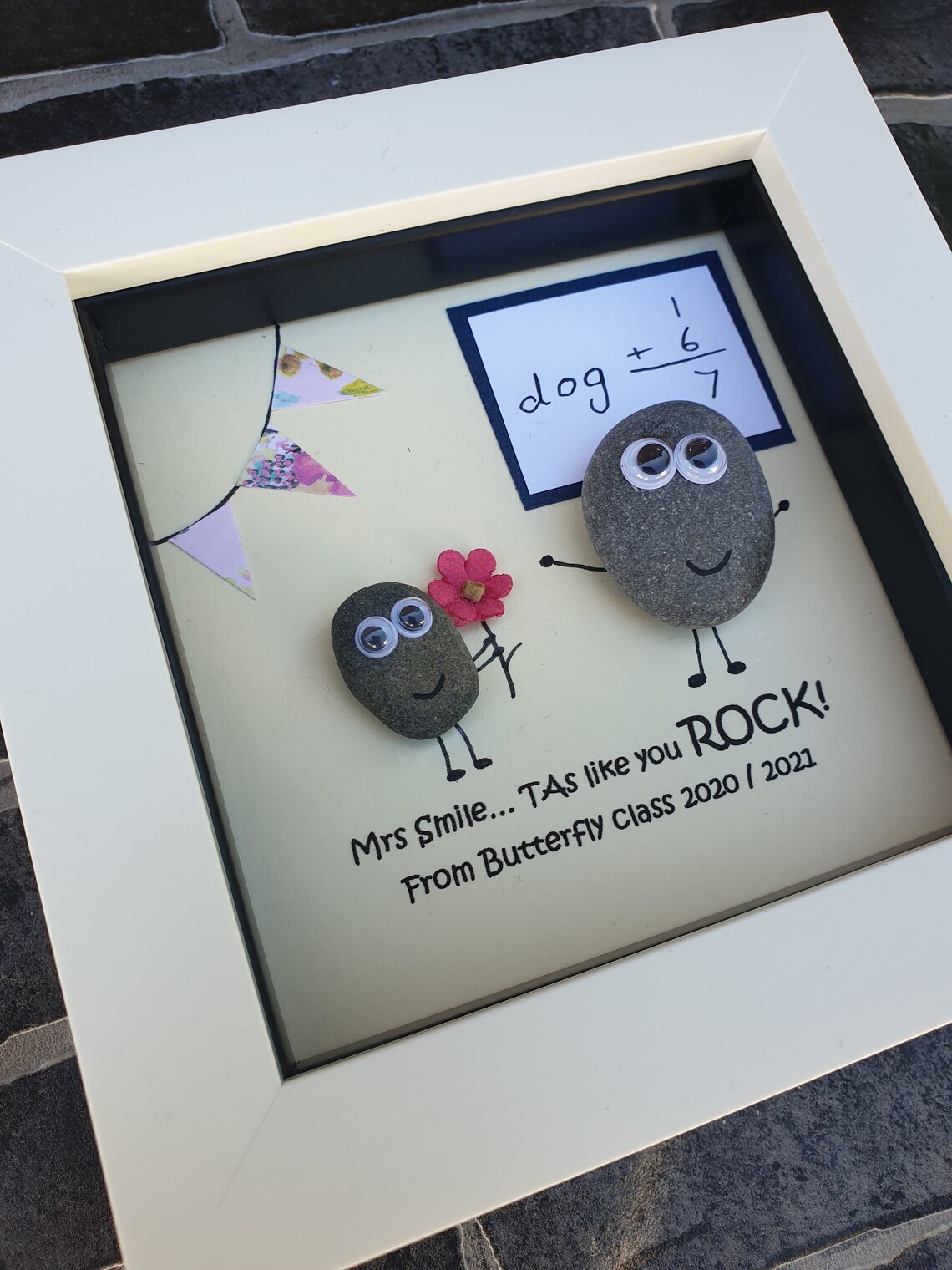 Customised Handmade TA Thank You Pebble Art in White Frame - Etsy